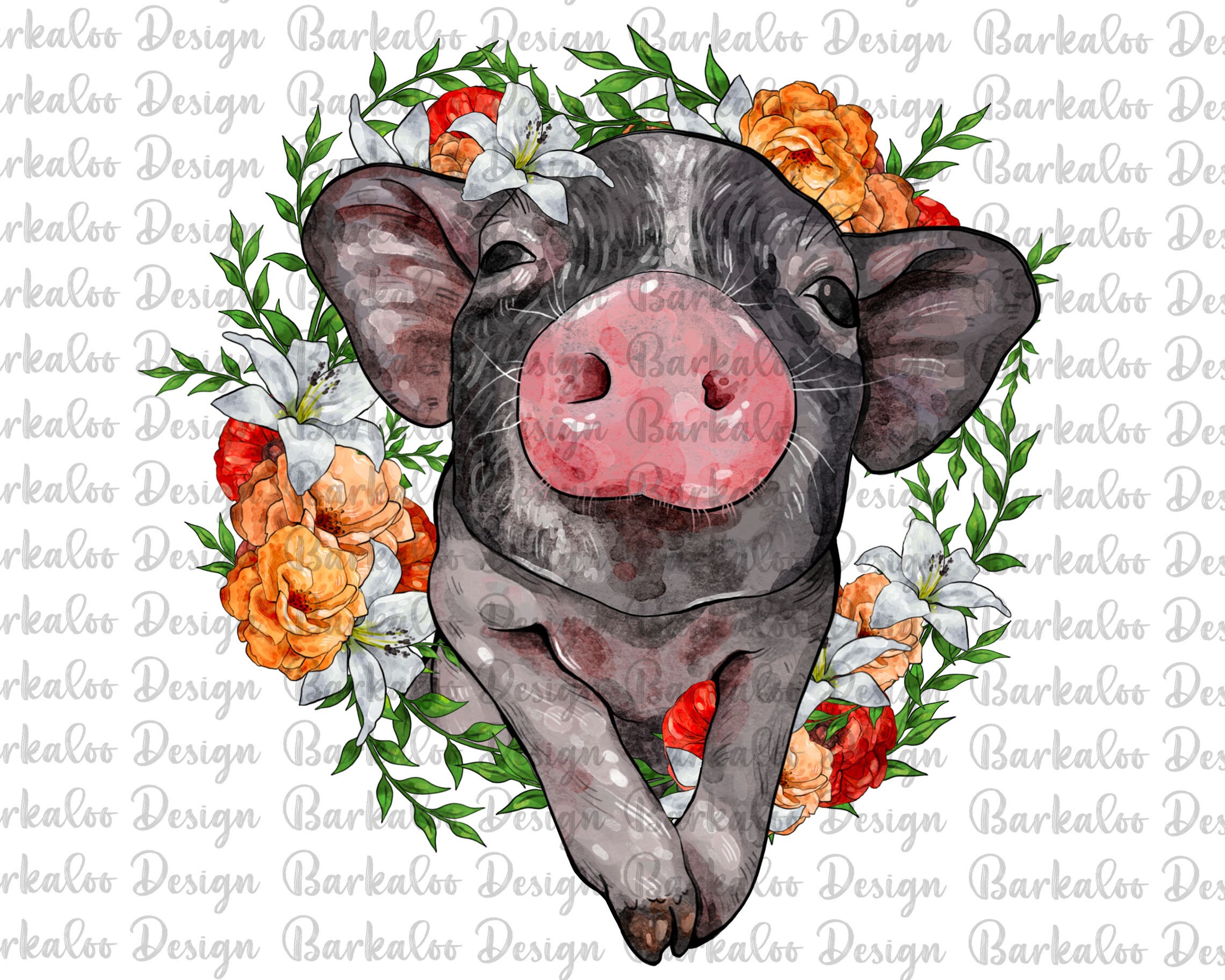 Baby Pig Floral Wreath Png Sublimation Design Pig Png Hand - Etsy