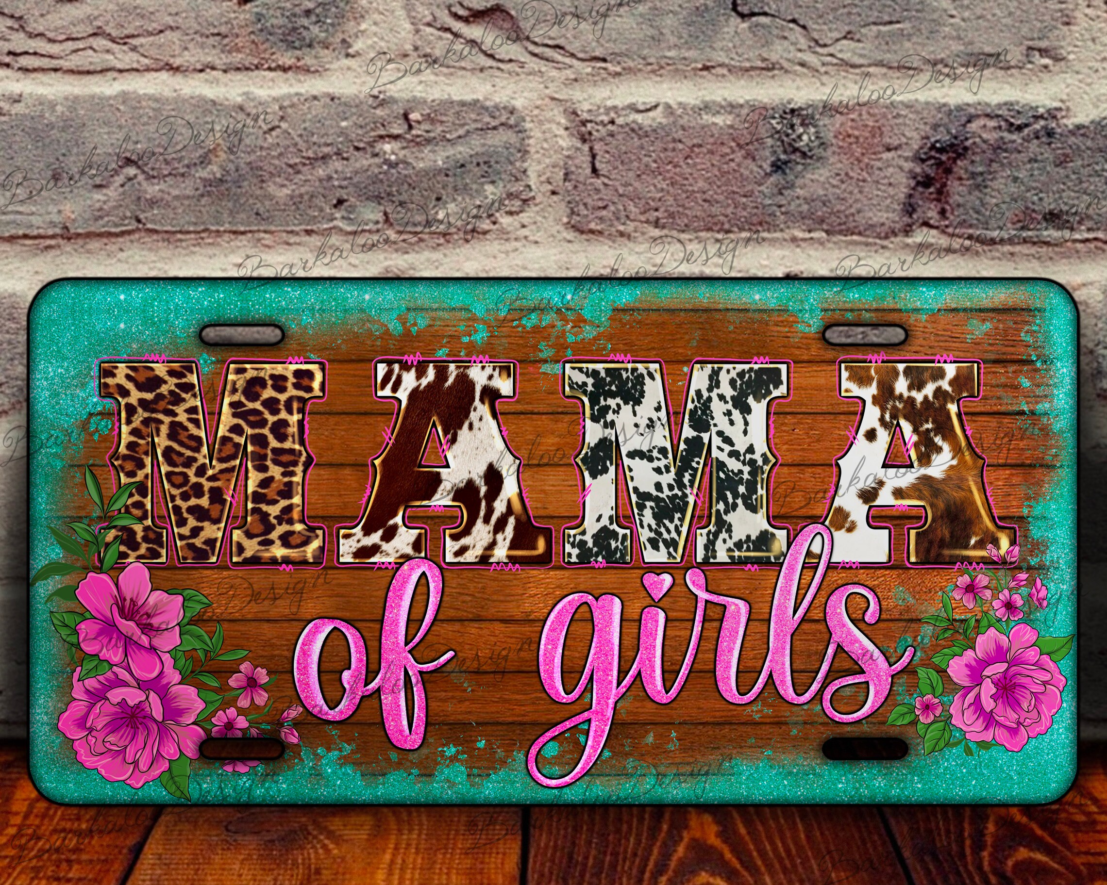 Turquoise and Leopard Mama License Plate Sublimation Design,Western ...