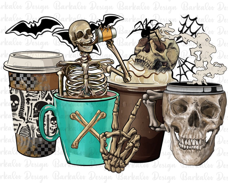 Skeleton Coffee Cups Png Sublimation Design Download Coffee - Etsy