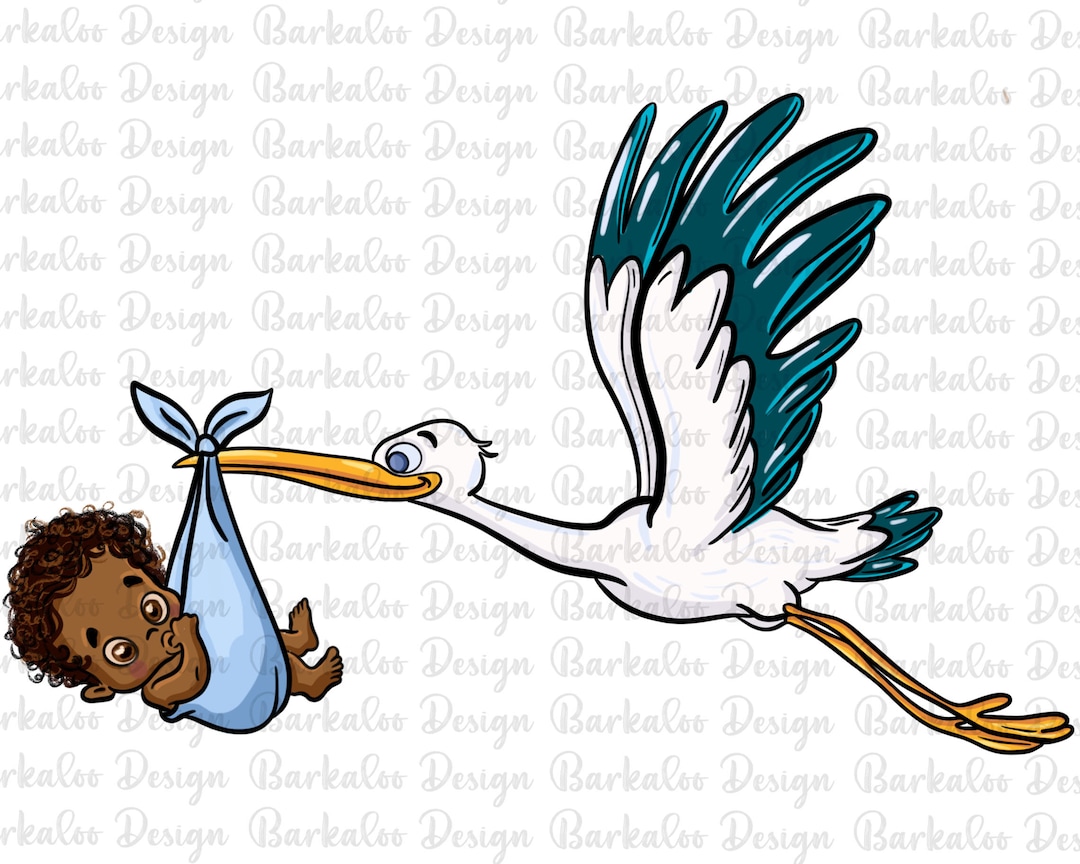 Stork With Black Baby Boy Png Sublimation Design, Stork Black Baby Boy ...