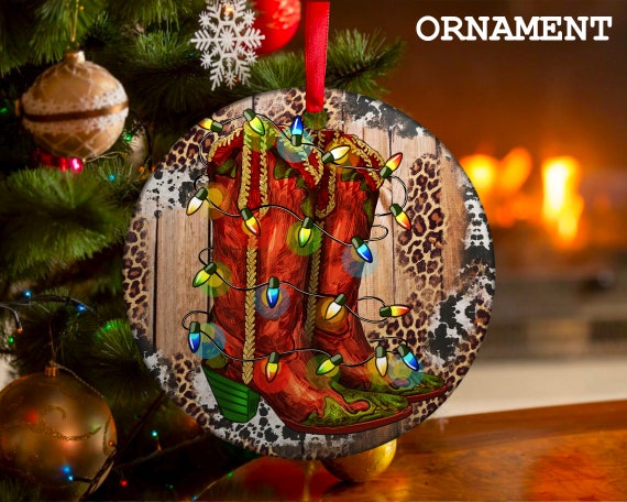 Cowboy Boots With Christmas Lights Christmas Ornament PNG | Etsy