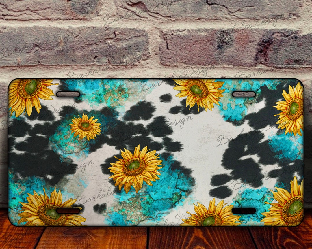 Turquoise Cowhide Sunflower License Plate Sublimation Design, Western ...
