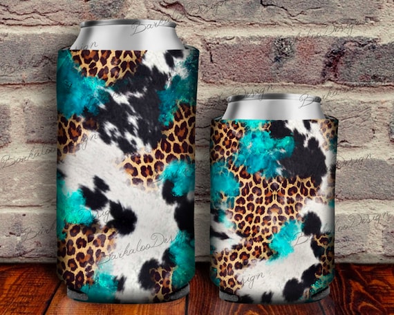 Turquoise Leopard Cow Print Can Coozie Cozies Kitchen & Dining ...