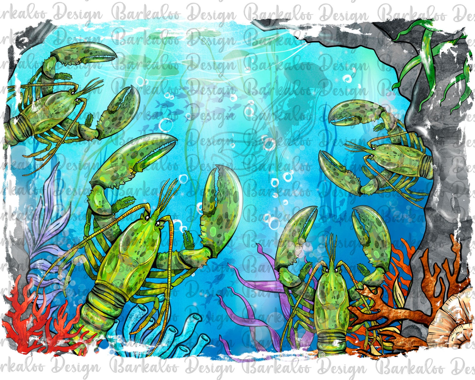 Lobster Background Png Sublimation Design Green Labsters - Etsy