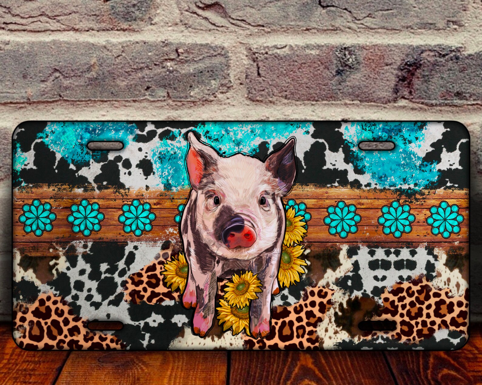 Western Background Pig License Plate Sublimation Design - Etsy