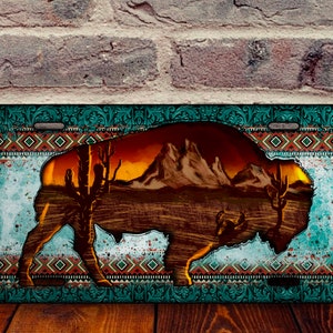 Western Sunset Bison Aztec Png License Plate Sublimation Design, Bison ...