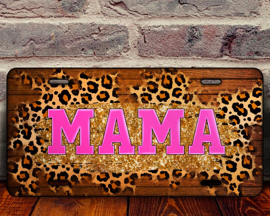Western Leopard Wood Barn Glitter Mama License Plate Sublimation Design ...