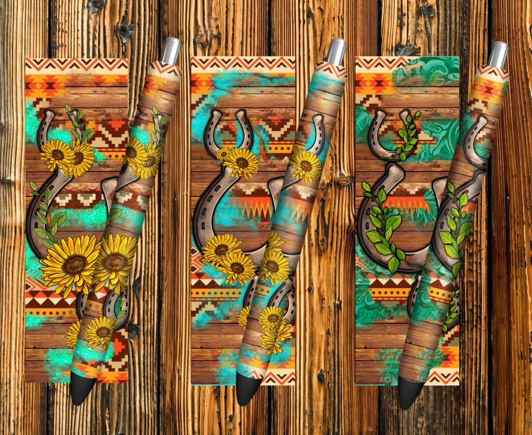Horseshoe and Serape Pen Wrap Sublimation Design, Sunflowers Pen Wraps ...