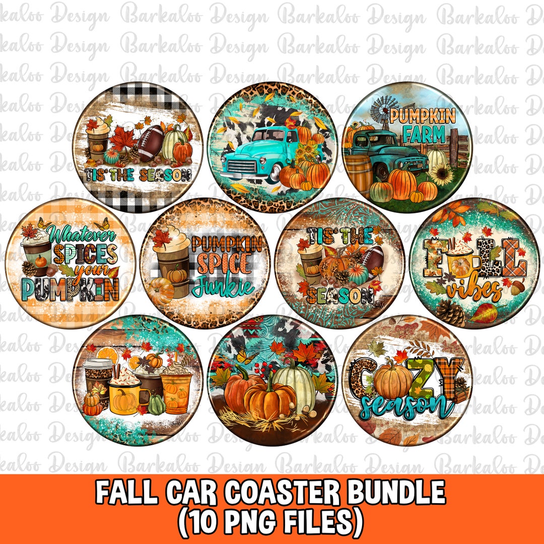 Fall Car Coaster Png Bundle Sublimation Design Download, Autumn Vibes ...