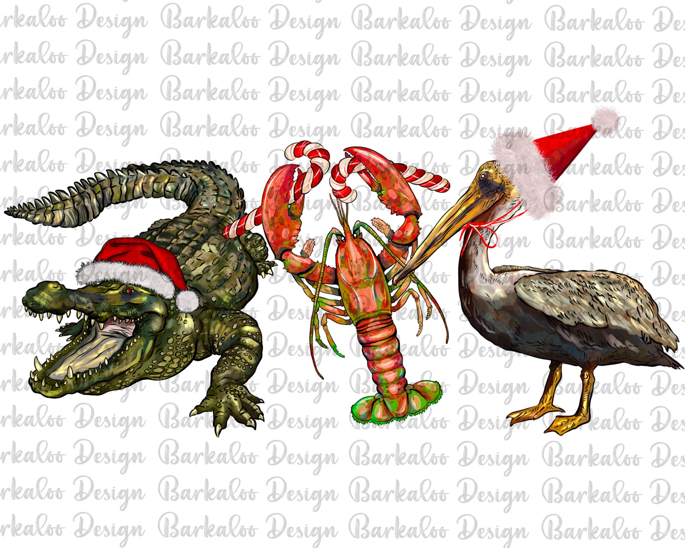 Christmas Alligator Pelican Crawfish Png Sublimation Design, Merry ...