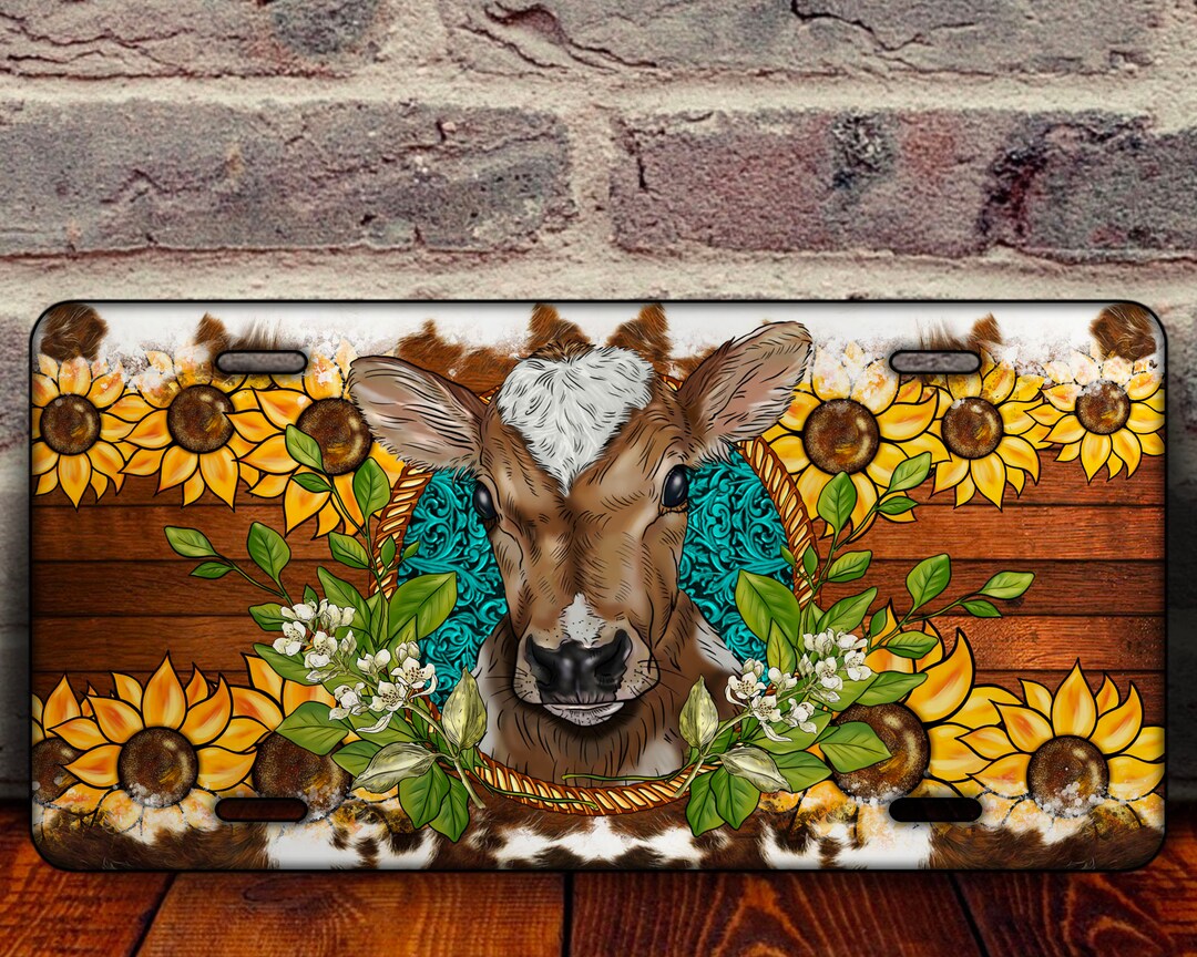 Western Brown Baby Cow License Plate Sublimation Design, Calf License ...