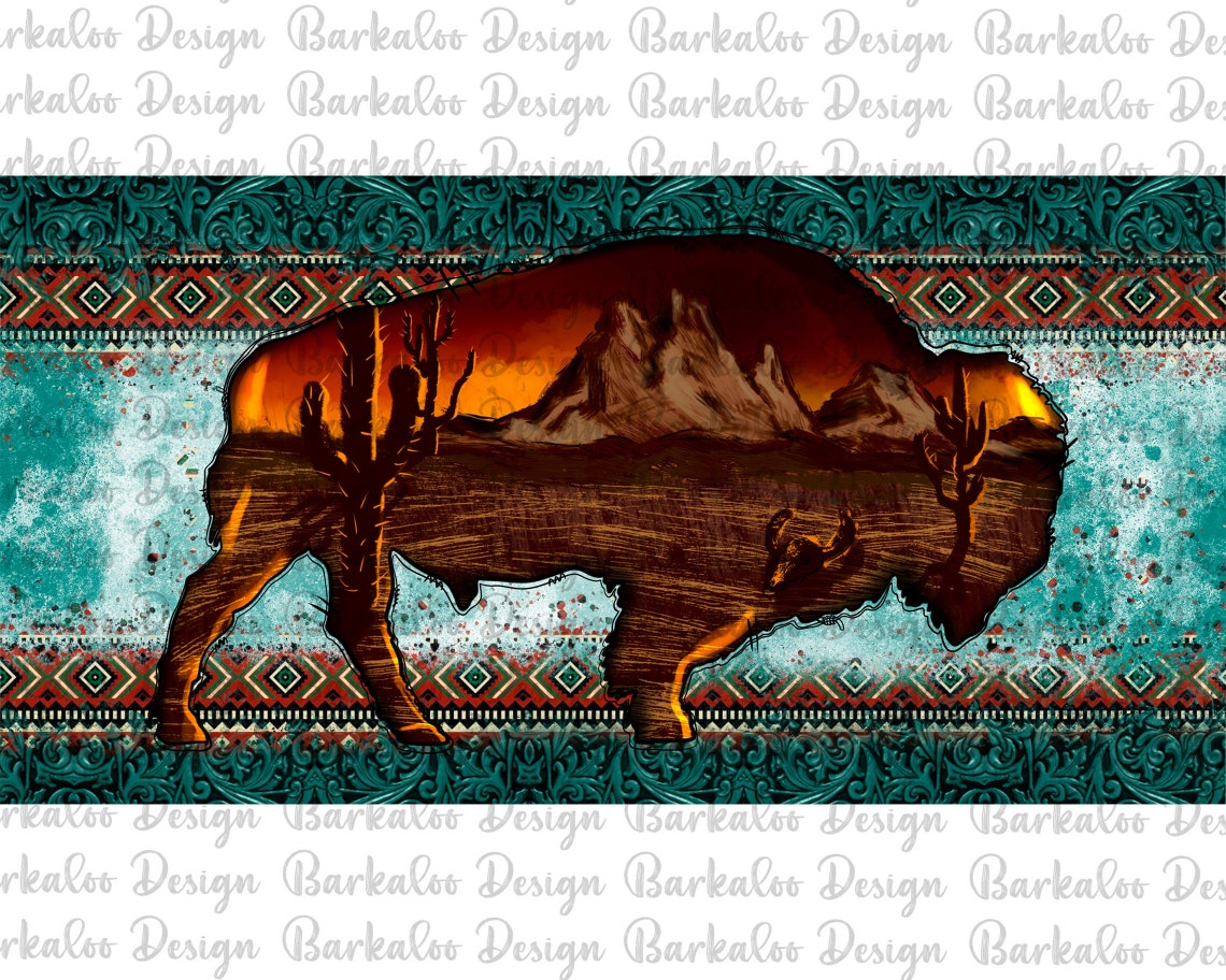 Western Sunset Bison Aztec Png License Plate Sublimation - Etsy