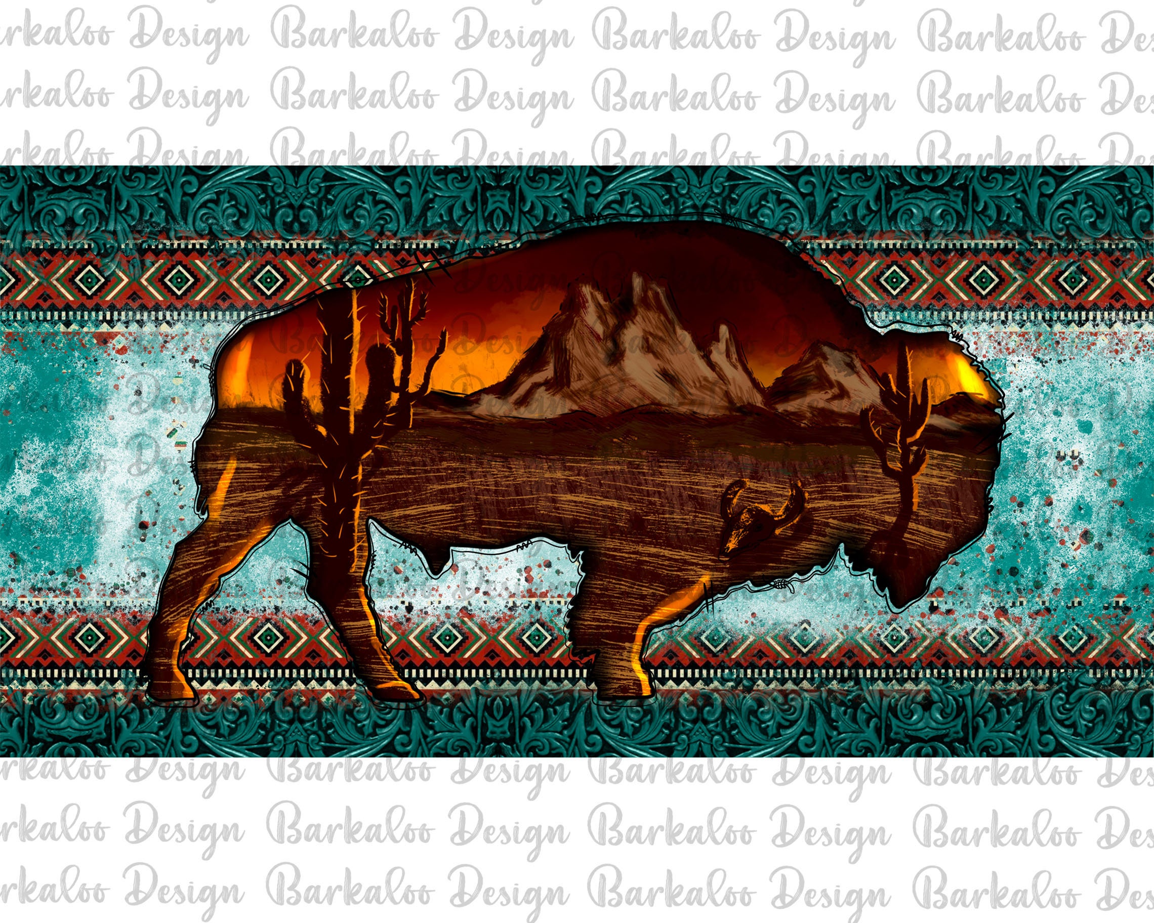 Western Sunset Bison Aztec Png License Plate Sublimation Design, Bison ...