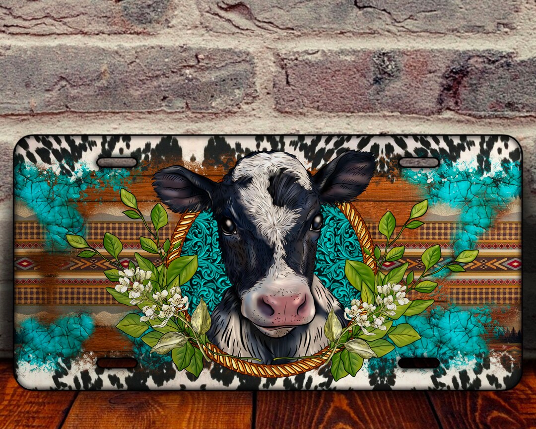 Western Black and White Baby Cow License Plate Sublimation Design, Calf ...