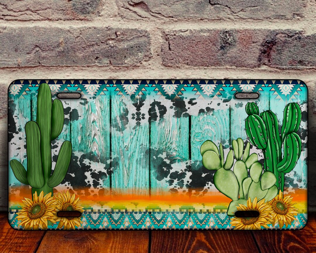 Aztec Cactus Sunflower Wood License Plate Sublimation Design, Western ...
