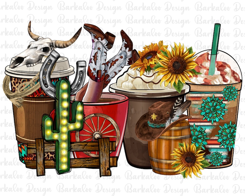 Western Coffee Cups Png Sublimation Design Download Coffee - Etsy