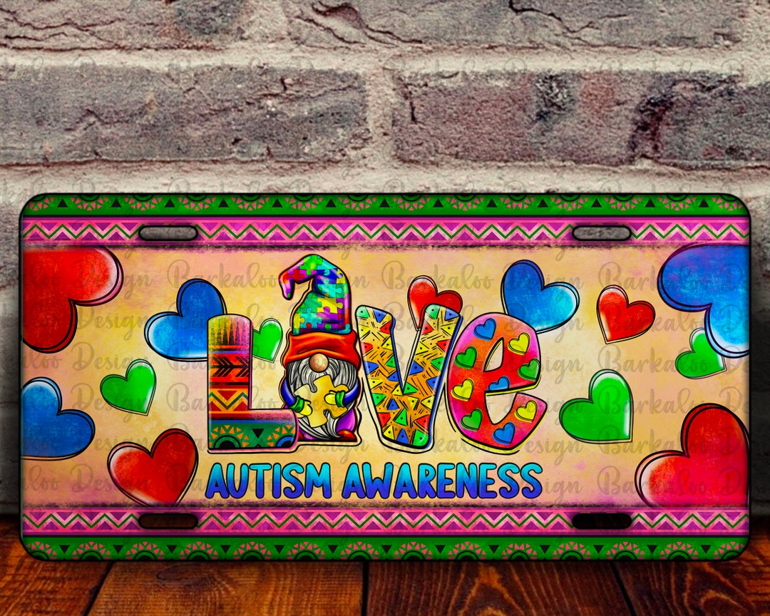 Autism Love Gnome License Plate Png Sublimation Design, Autism ...