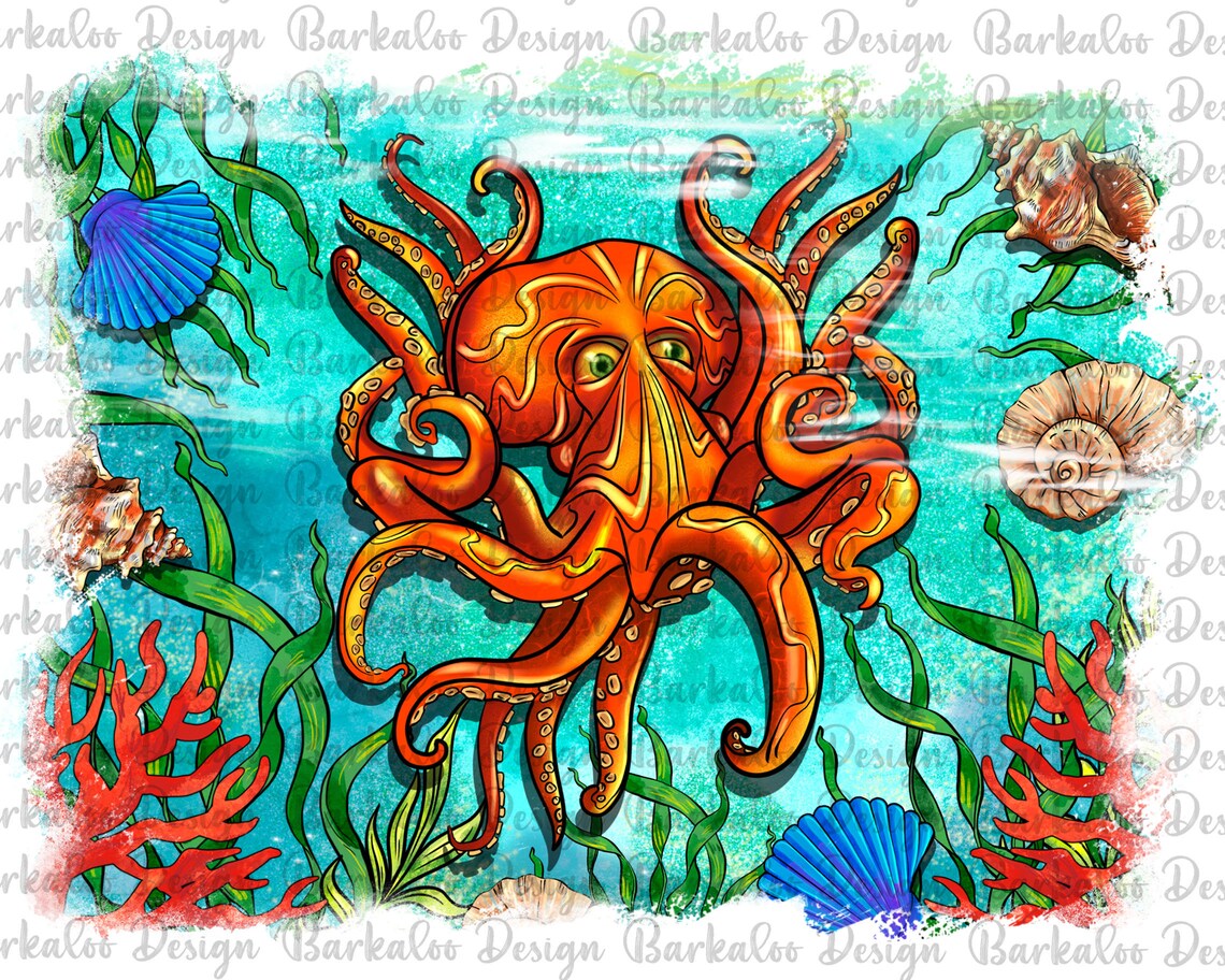 Octopus Under the Sea Background Png Sublimation Design, Starfish and ...
