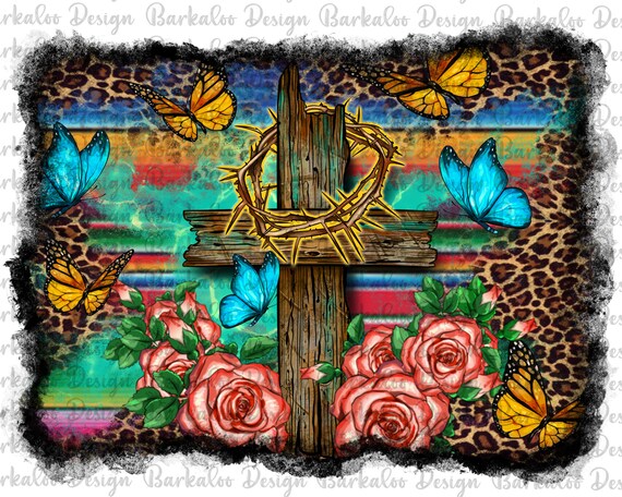 Western Background Wooden Cross With Crown of Thorns PNG | Etsy