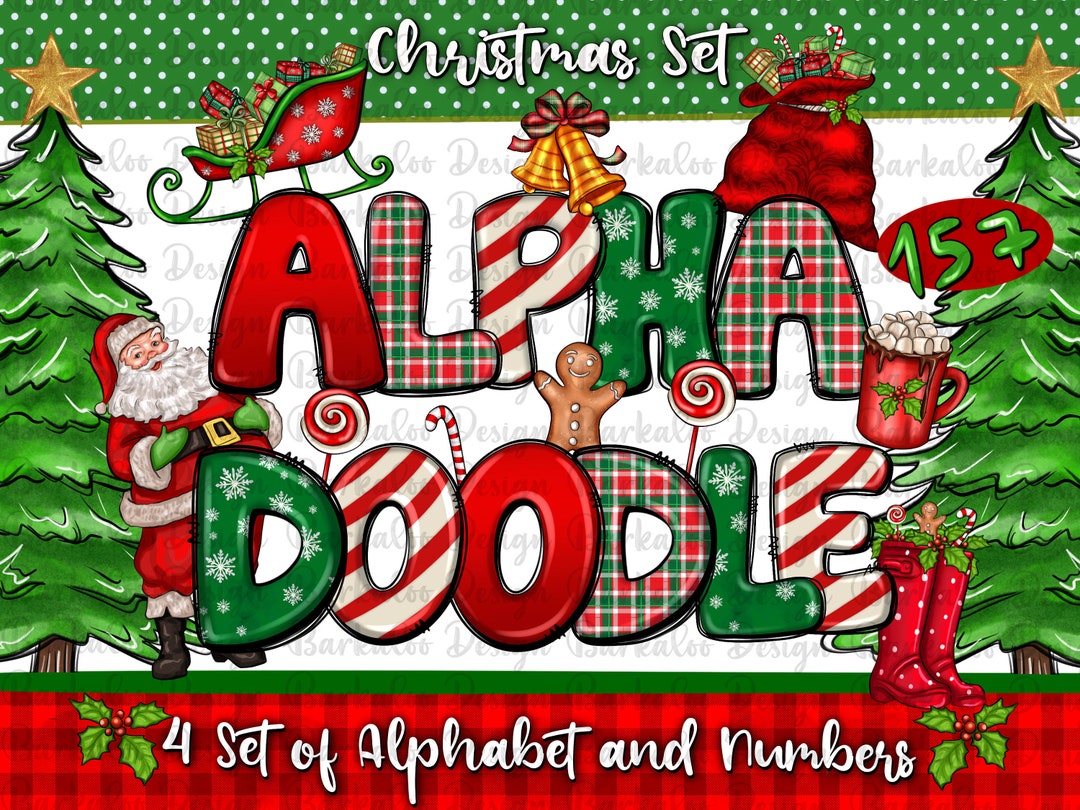 Christmas Alphabet Png Files Bundle, Christmas Doodle Letters Png ...