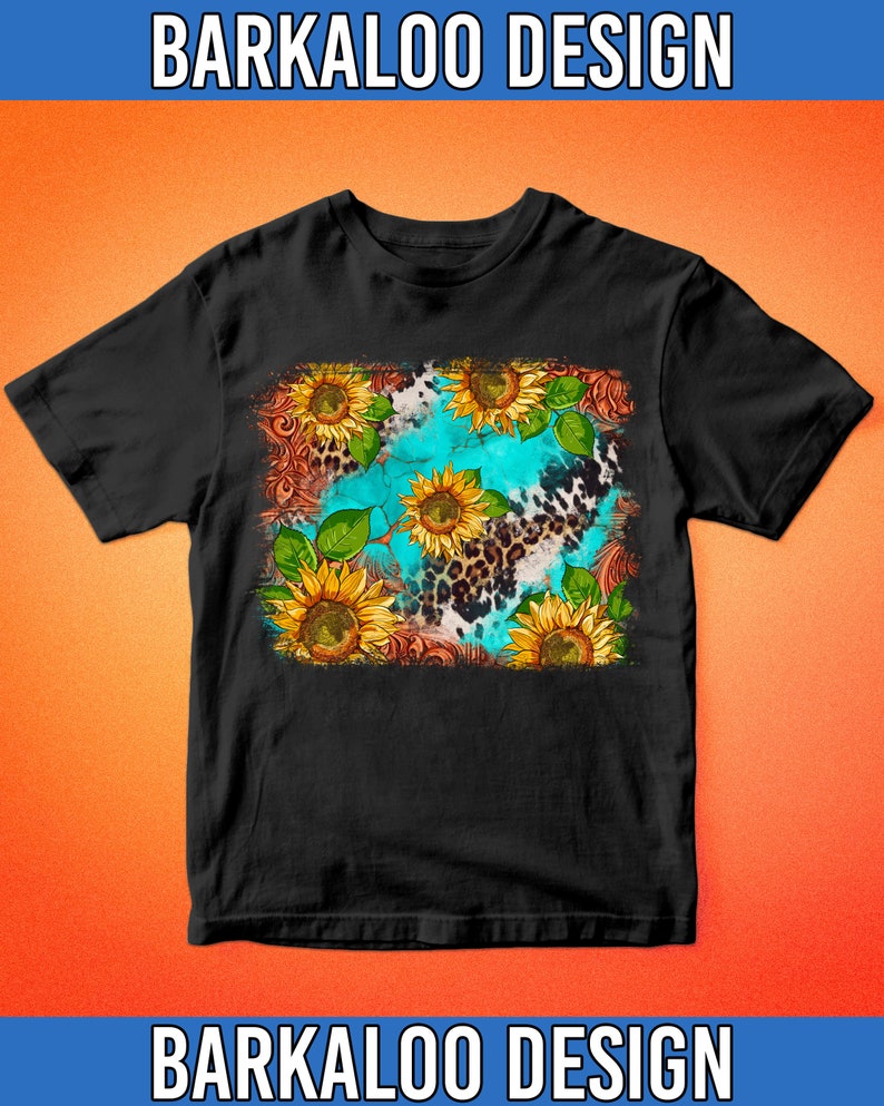 Western Sunflowers Turquoise Cowhide Background Png - Etsy