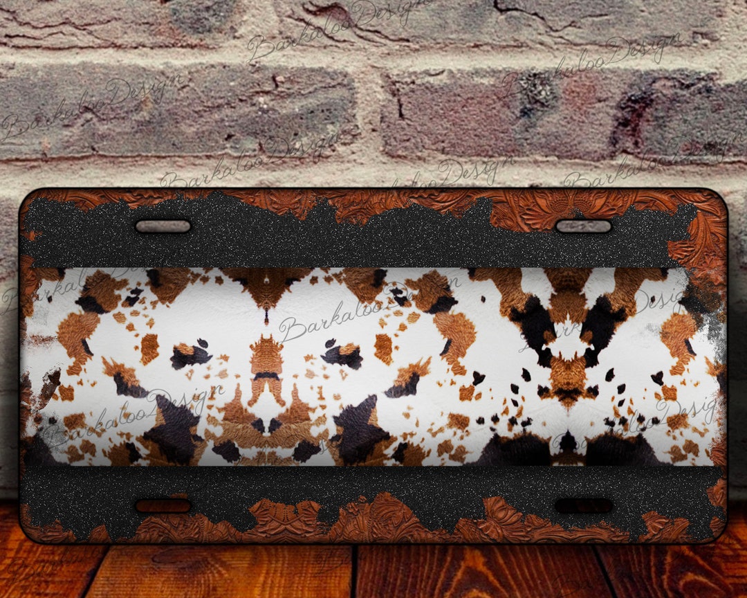 Tooled Leather Cowhide License Plate Sublimation Design, License Plate ...