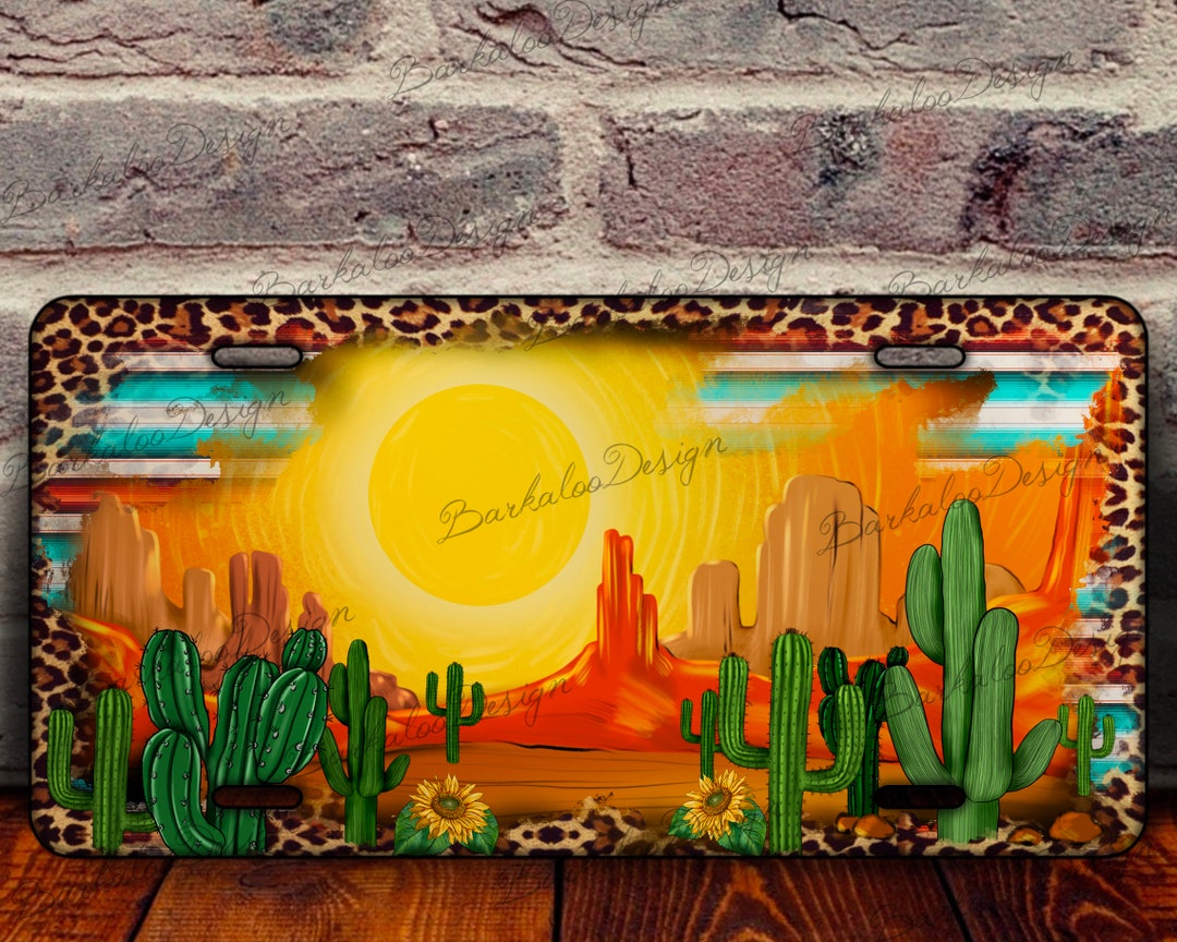 Western Sunset Cactus License Plate Png Sublimation Design, Sunset ...