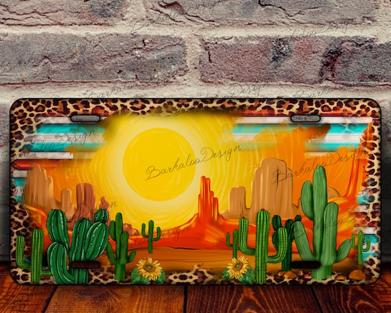 Western Sunset Cactus License Plate Png Sublimation Design - Etsy