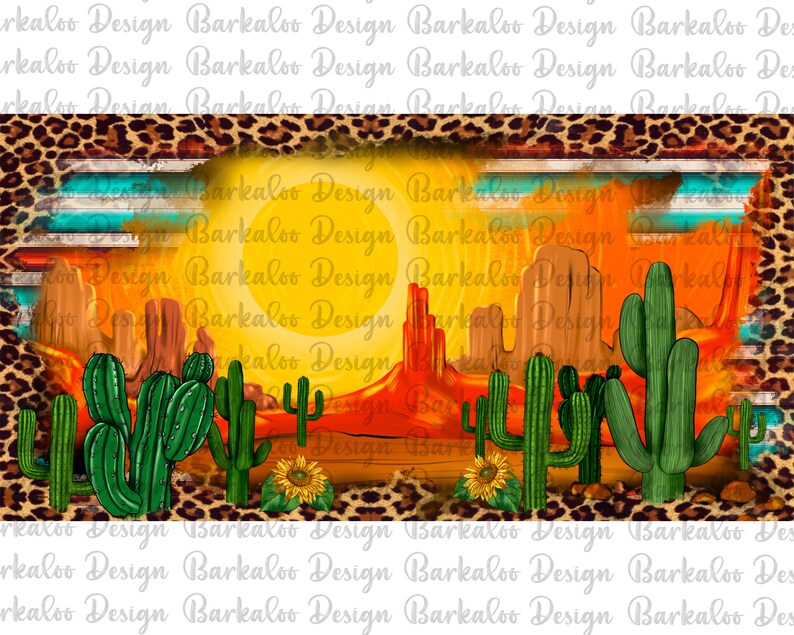 Western Sunset Cactus License Plate Png Sublimation Design, Sunset ...