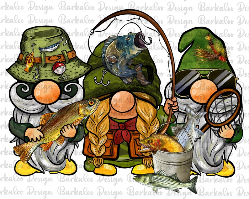 Fishing Gnomes Png Sublimation Design, Hand Drawn Gnomes Png, Fishing ...