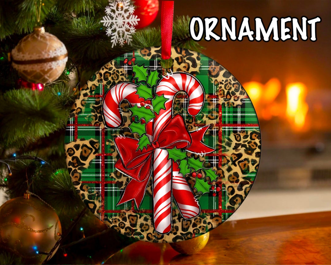 Candy Cane Christmas Ornament PNG, Candy Cane Round Earrings, Candy ...