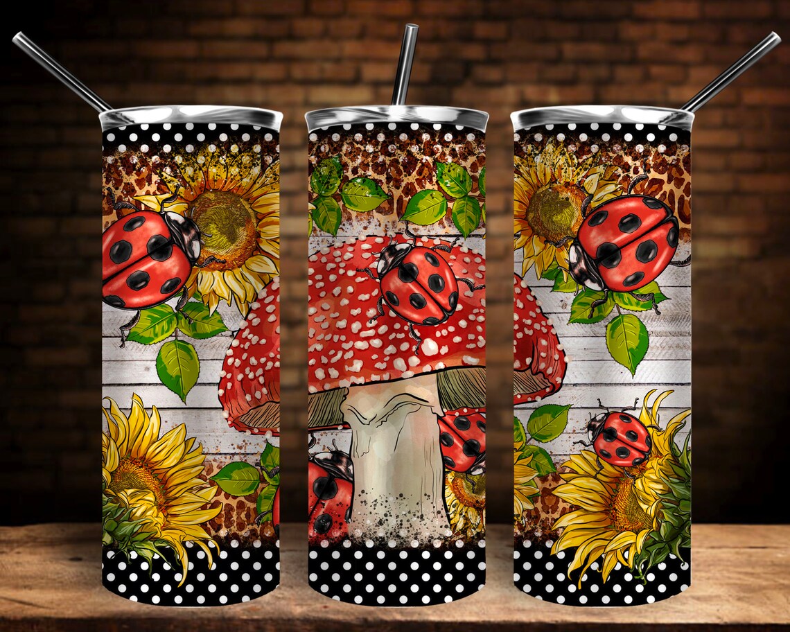 Western Ladybug Leopard Mushrooms Tumbler Png Sublimation Design,20oz ...
