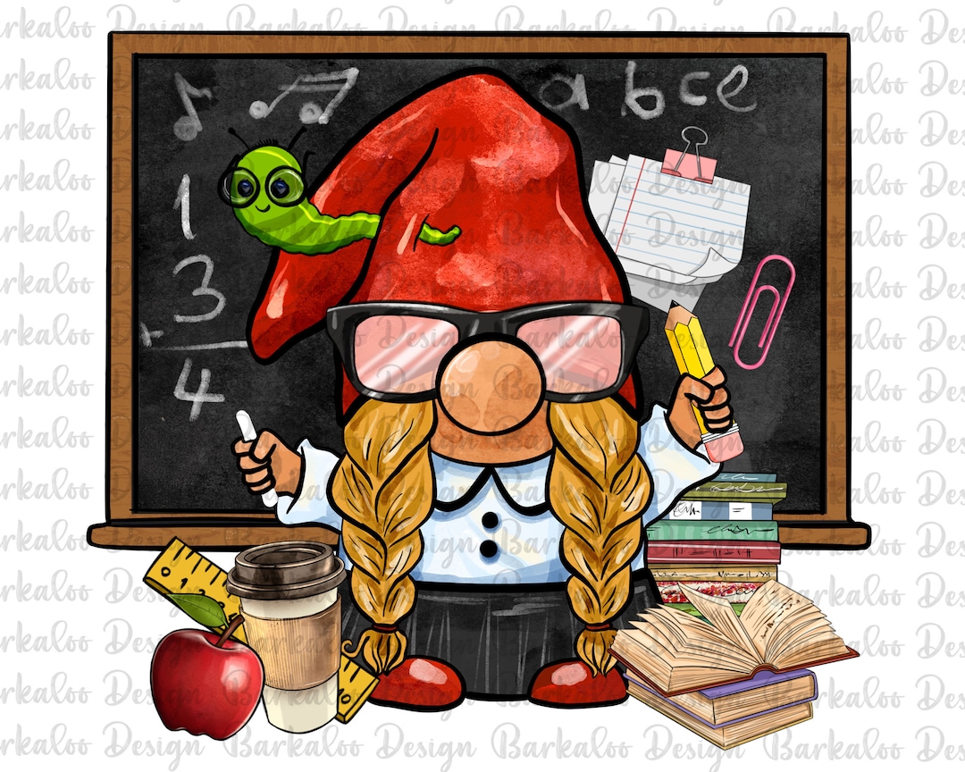 Teacher Gnome Png Sublimation Design, Hand Drawn Gnome Png, Gnome ...