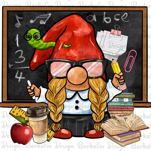 Teacher Gnome Png Sublimation Design Hand Drawn Gnome Png - Etsy