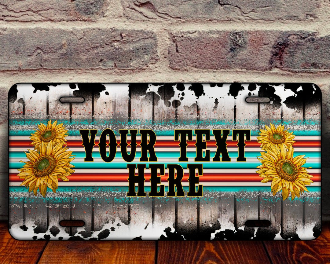 Personalized Cowhide Serape Sunflower License Plate Sublimation Design ...