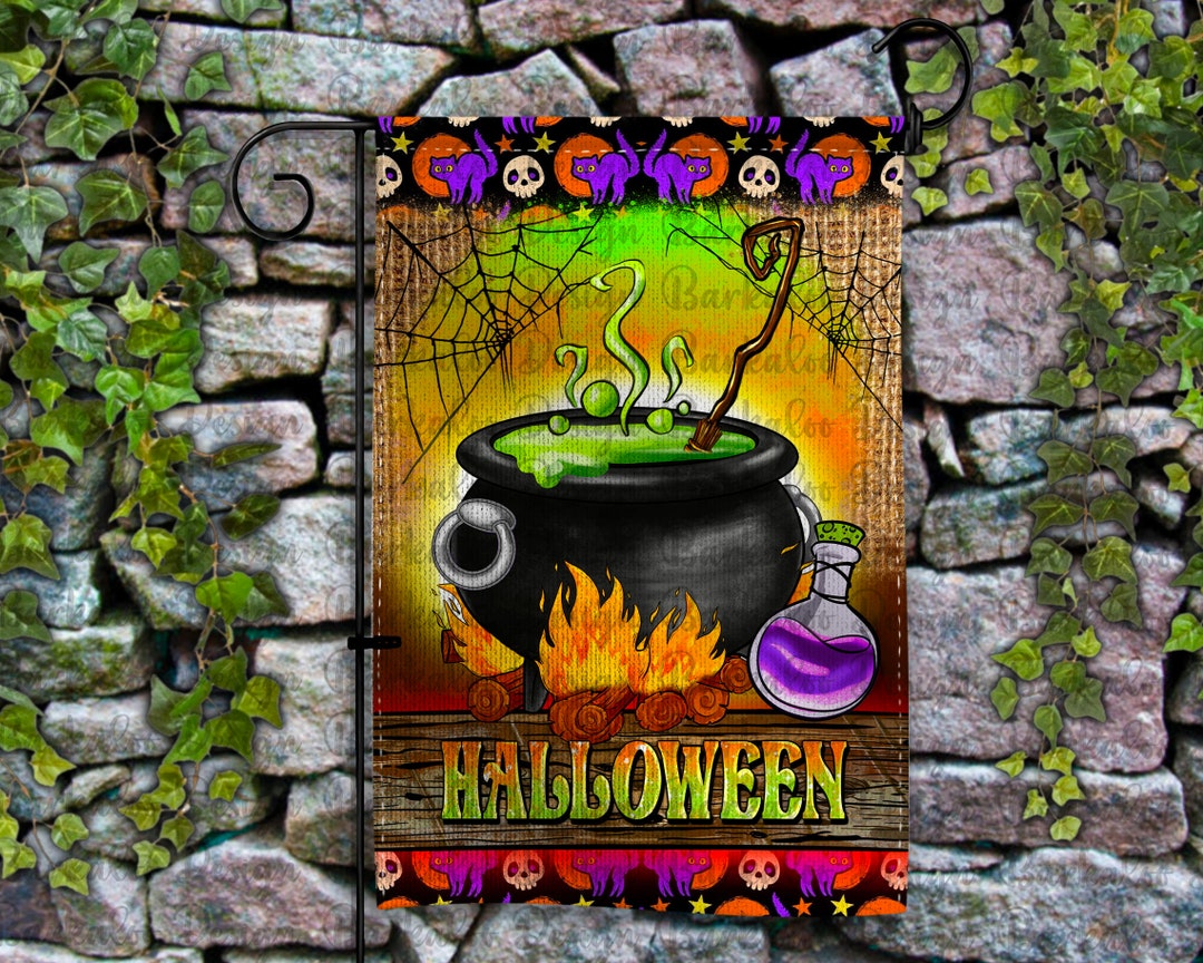 Halloween Witch Cauldron Garden Flag Png Sublimation Design, Halloween ...