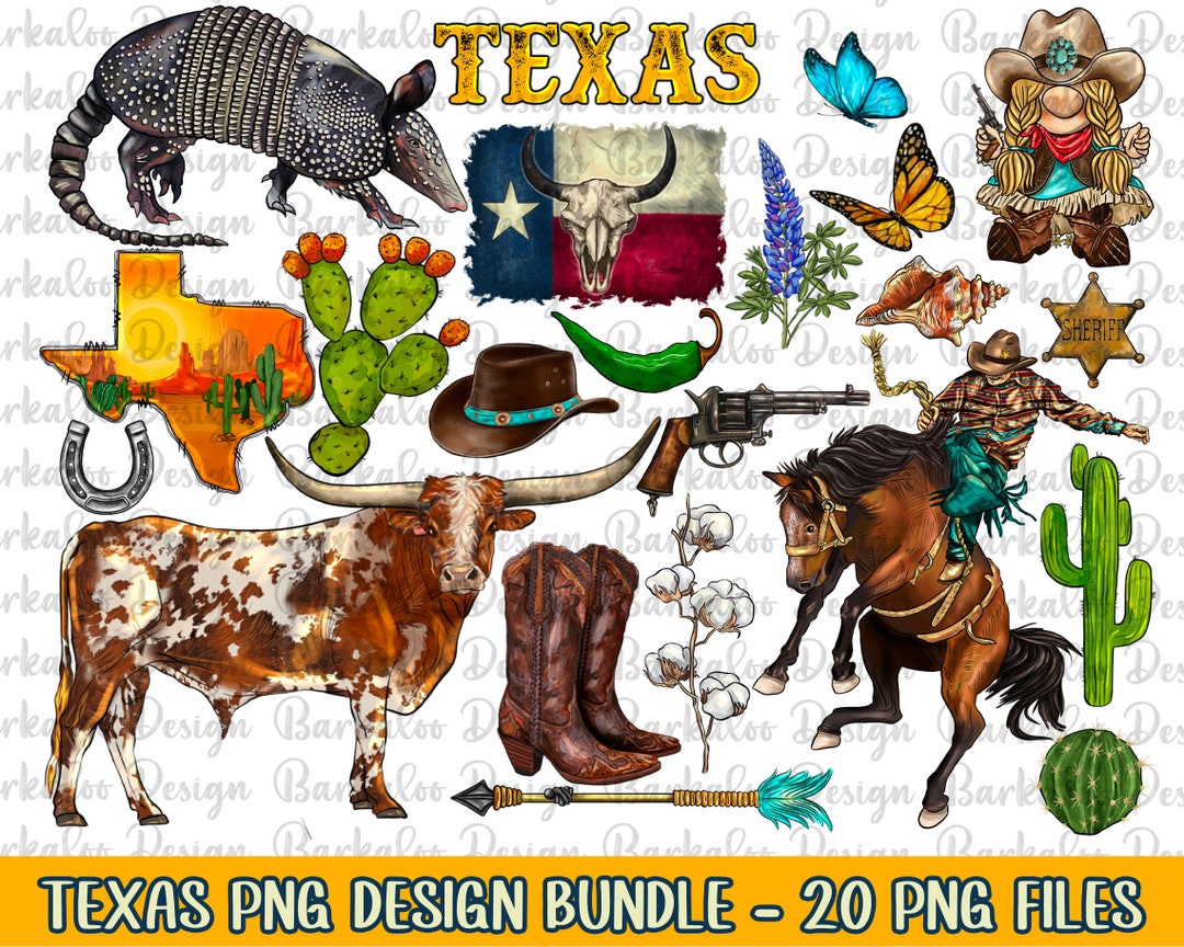 Texas Png Sublimation Design Bundle, Hand Drawn Texas Digital Clipart ...