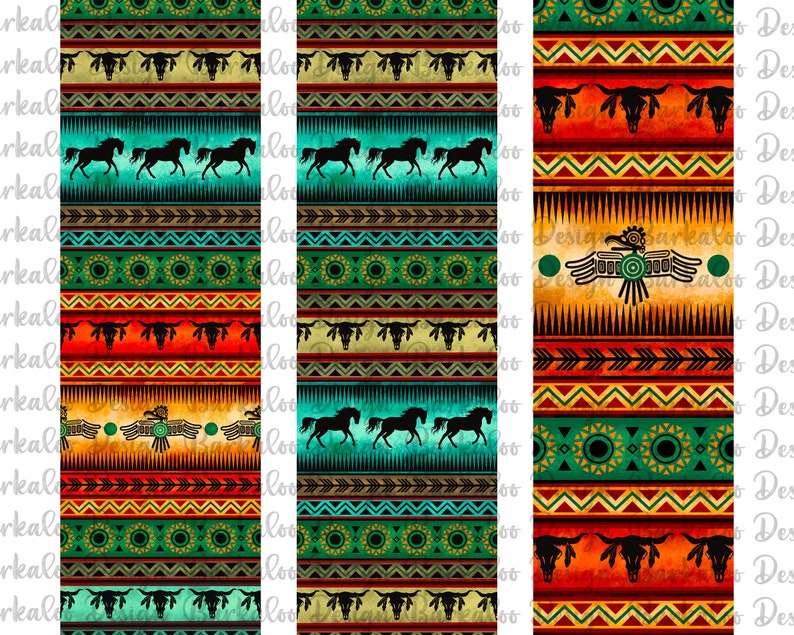 Western Aztec Pattern Bull Skull and Horse Pen Wraps Png Sublimation ...