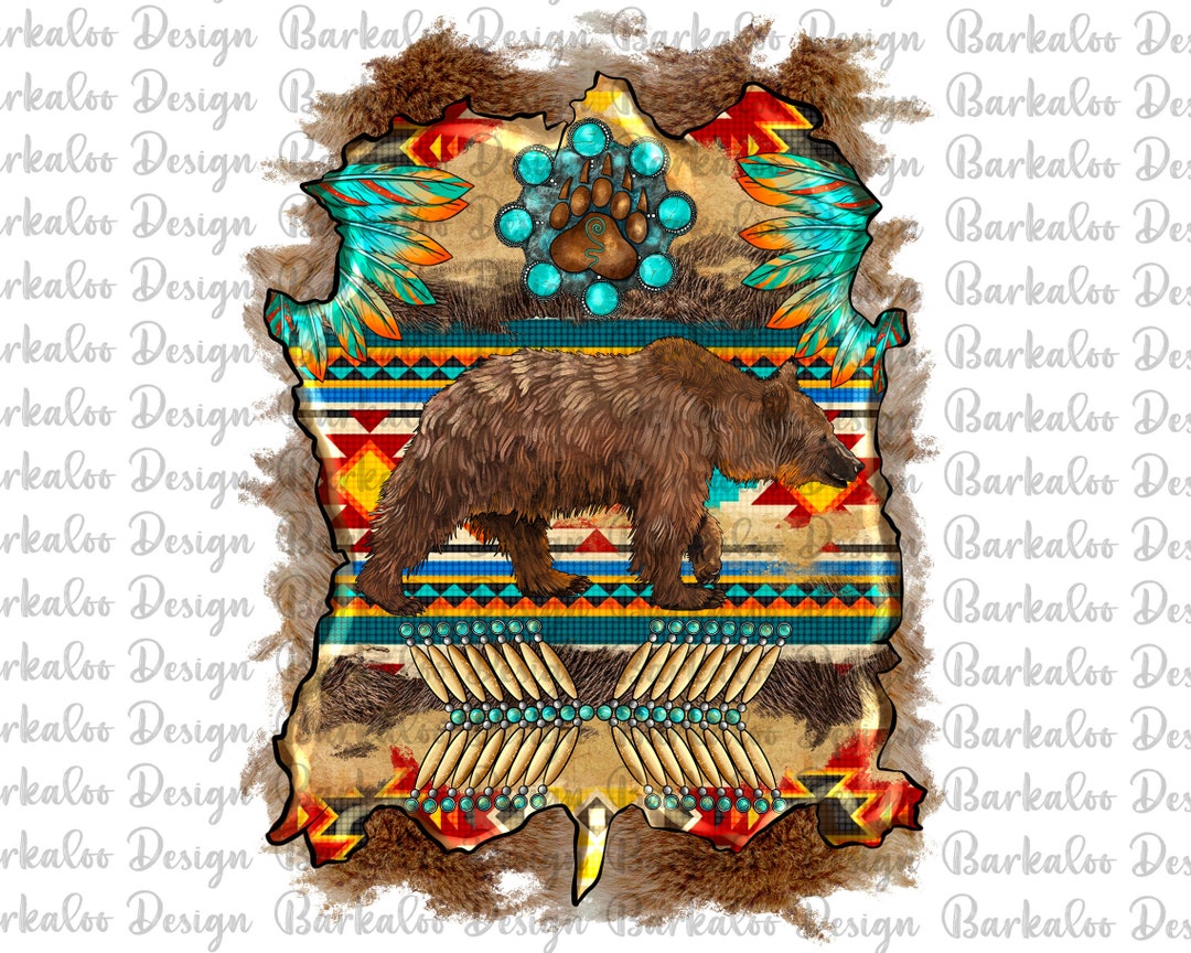 Western Bear Native Animal Background Png Sublimation Design, Aztec ...