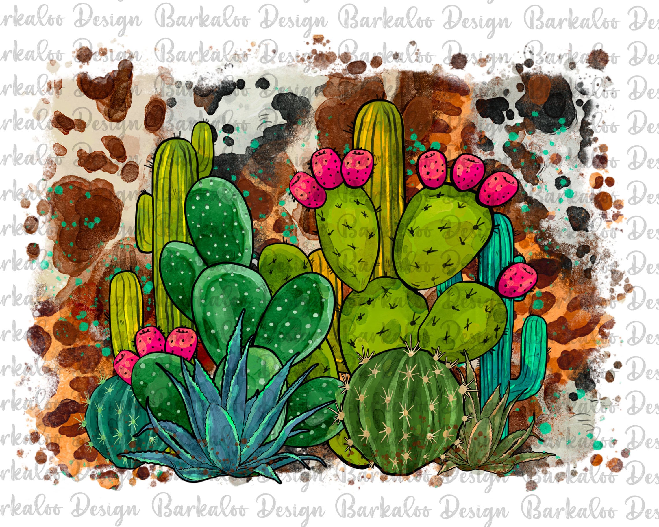 Western Leopard Cowhide Cactus Background PNG Sublimation - Etsy