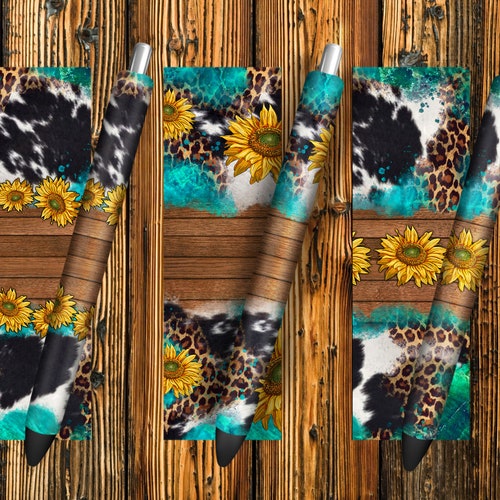 Cowhide Turquoise Pen Wraps Sublimation Design Western Pen - Etsy