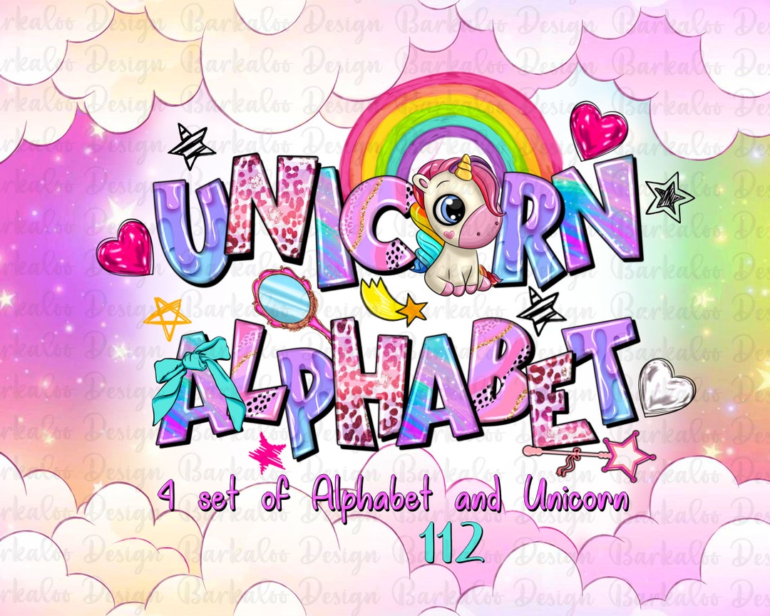 Unicorn Alphabet Png Files Bundle, Unicorn Doodle Letters Png, Western ...