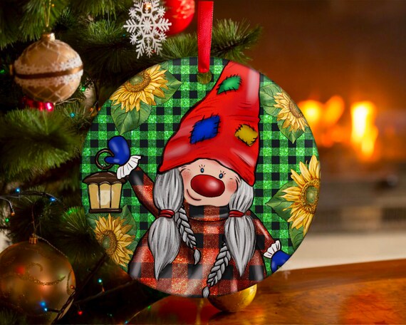 Gnome Christmas Ornament PNG Gnome Round Earrings Gnome Door | Etsy