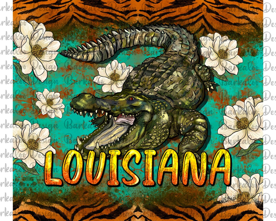 Western Louisiana Alligator With Magnolias Tumbler Png Sublimation ...