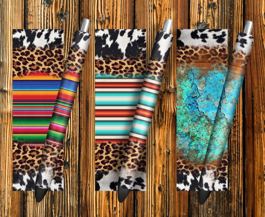 Cowhide Leopard Serape Turquoise Pen Wraps Sublimation Design, Western ...