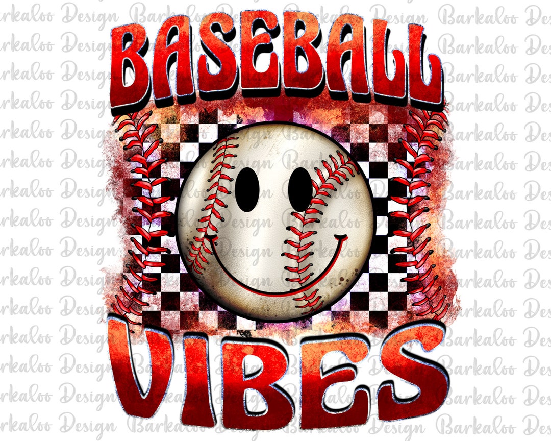 Baseball Vibes Smiley Face Png Sublimation Design, Hand Drawn Baseball ...