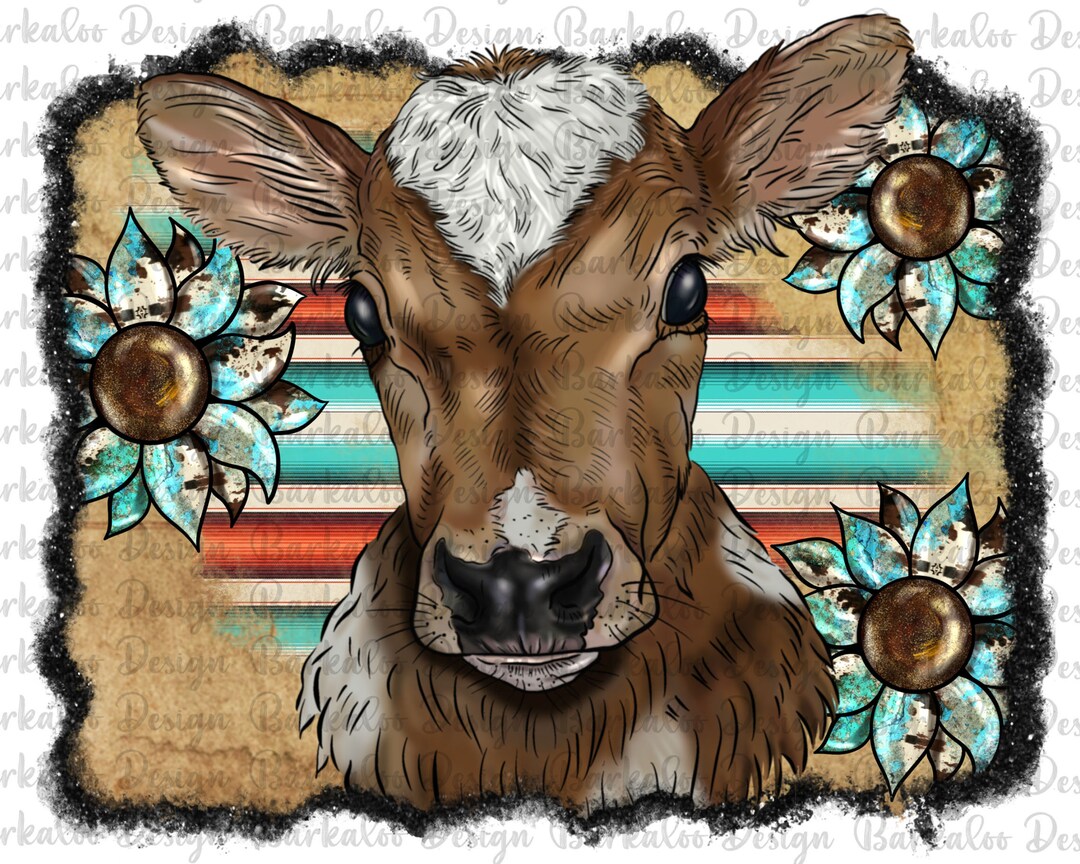 Serape Western Sunflowers Background Baby Calf PNG Sublimation Design ...