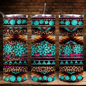 Leopard Aztec Turquoise Jewelry 20 Oz. Skinny Tumbler PNG Sublimation ...