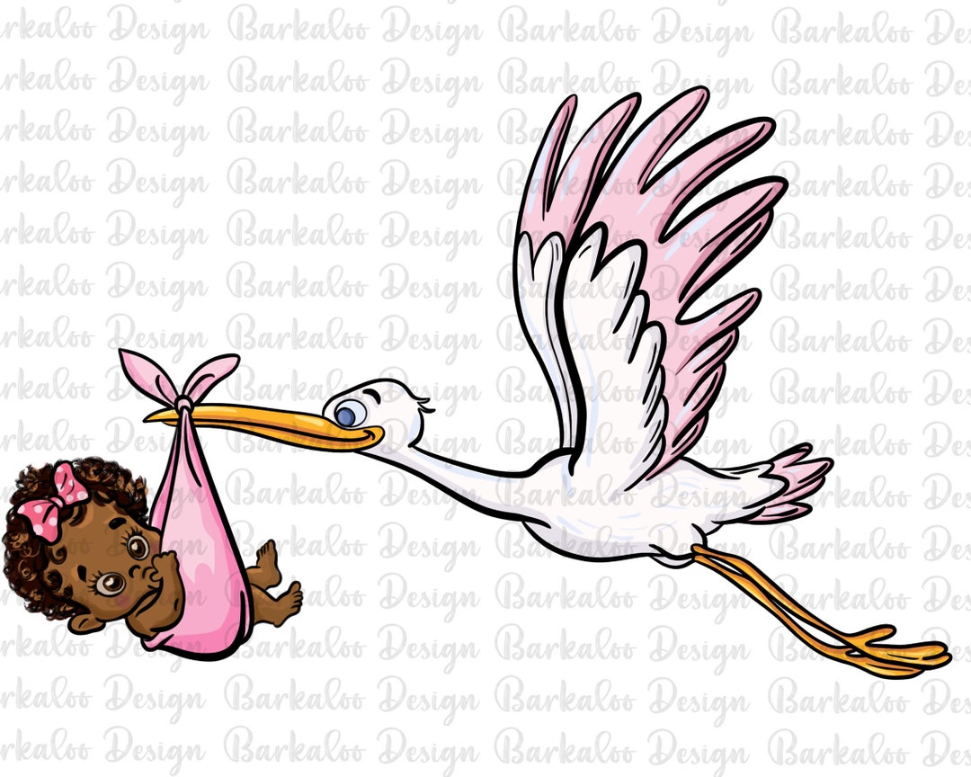 Stork With Black Baby Girl Png Sublimation Design, Stork Black Baby ...