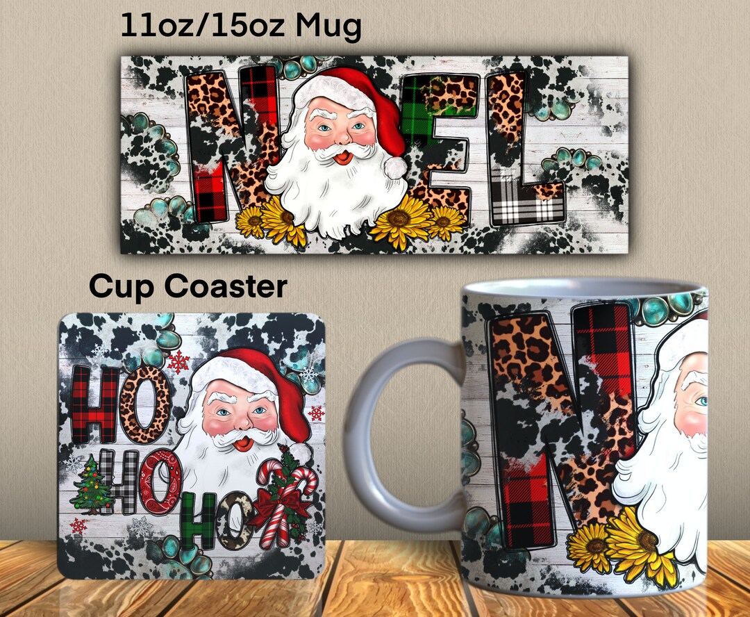 Santa Noel Christmas Mug, Hohoho Santa Cup Coaster, Western Christmas ...